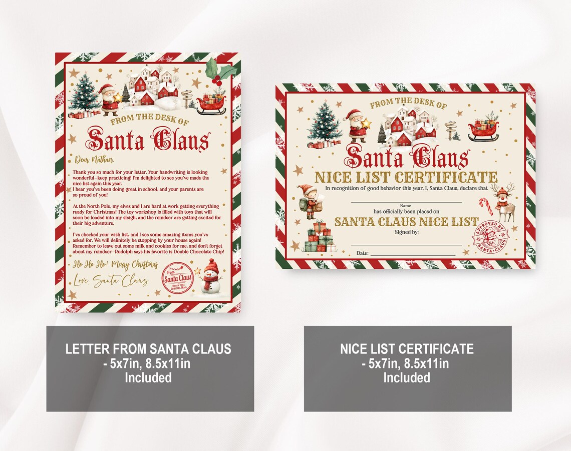 Santa Claus Letter and Nice List Certificate (editable, Printable ...