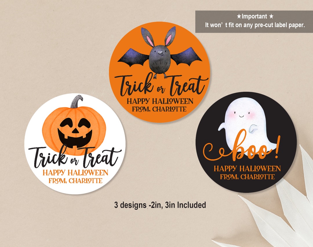 Trick or Treat Candy Labels: Halloween Party Stickers (editable ...