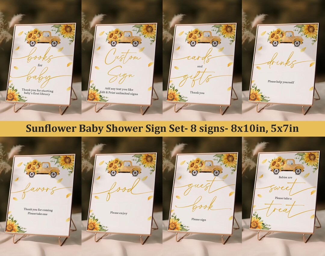 Sunflower Baby Shower Table Sign Set Yellow Truck Fall Shower Table ...