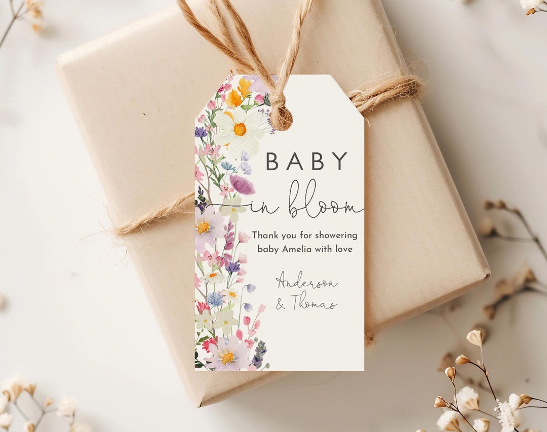 Baby in Bloom Thank You Favor Tag Template Wildflower Baby Shower Gift ...