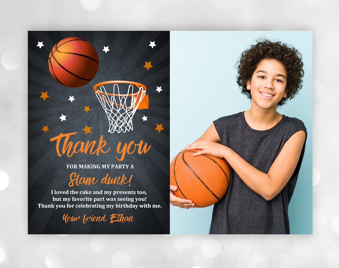 Basketball Birthday Thank You Cards, Editable Boy Photo (digital ...