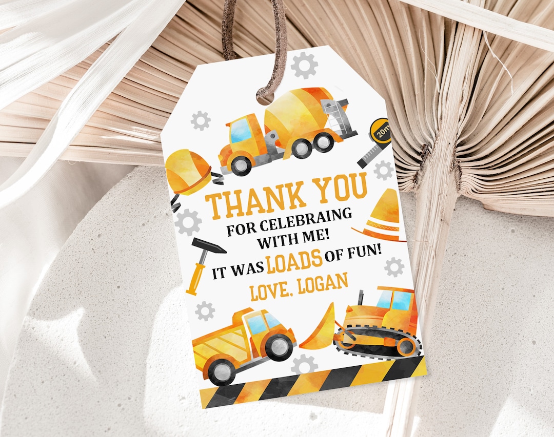 Construction Birthday Tag Construction Label Birthday Tag EDITABLE ...