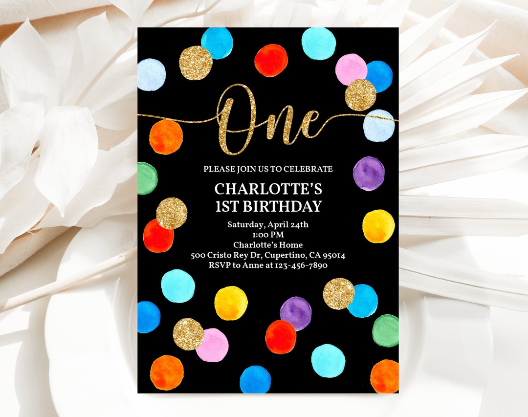 Rainbow Polka Dot Birthday Invitation Watercolor Spots Birthday Invite ...