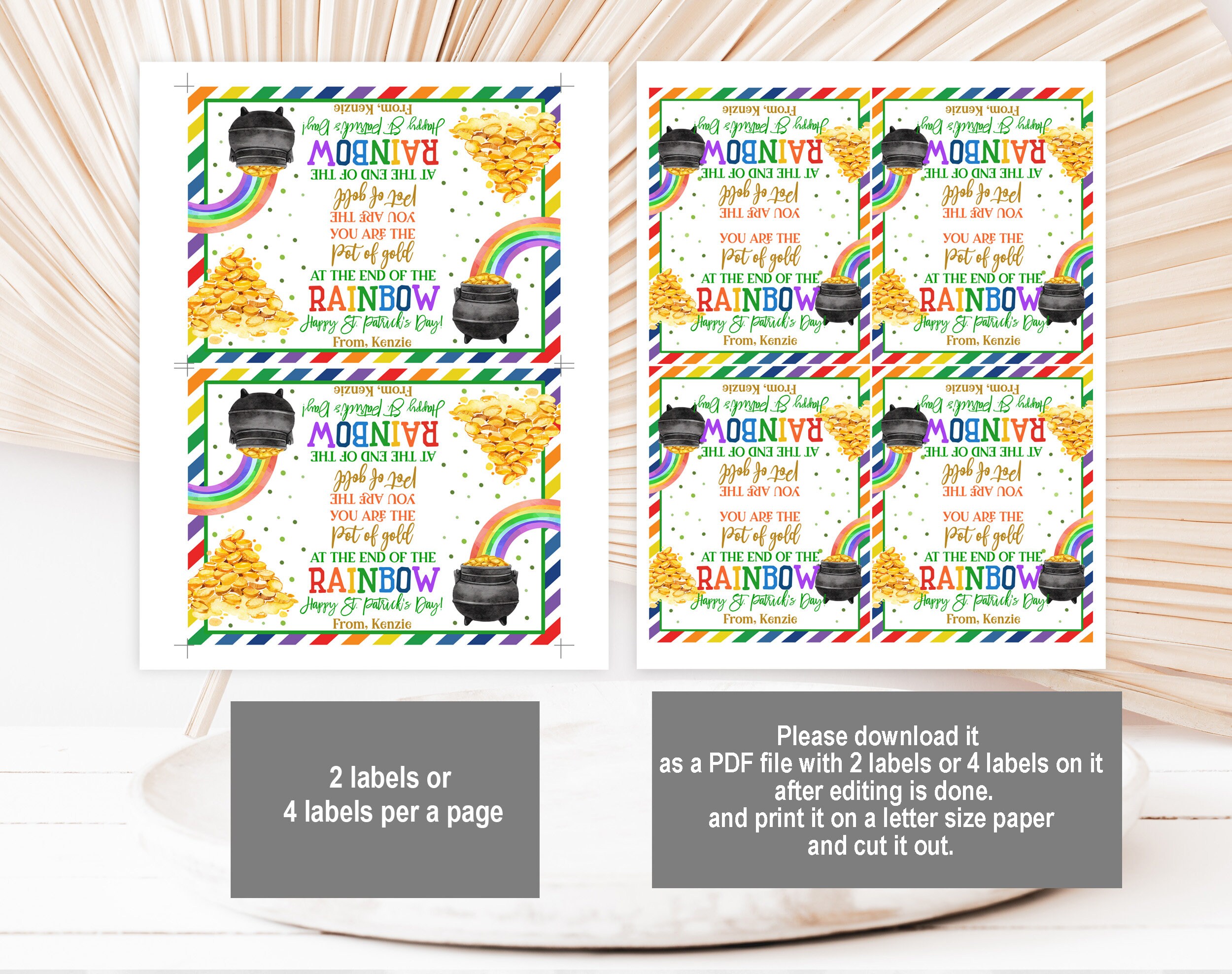 St. Patrick's Day Treat Bag Toppers, Rainbow Pot of Gold (editable PDF ...