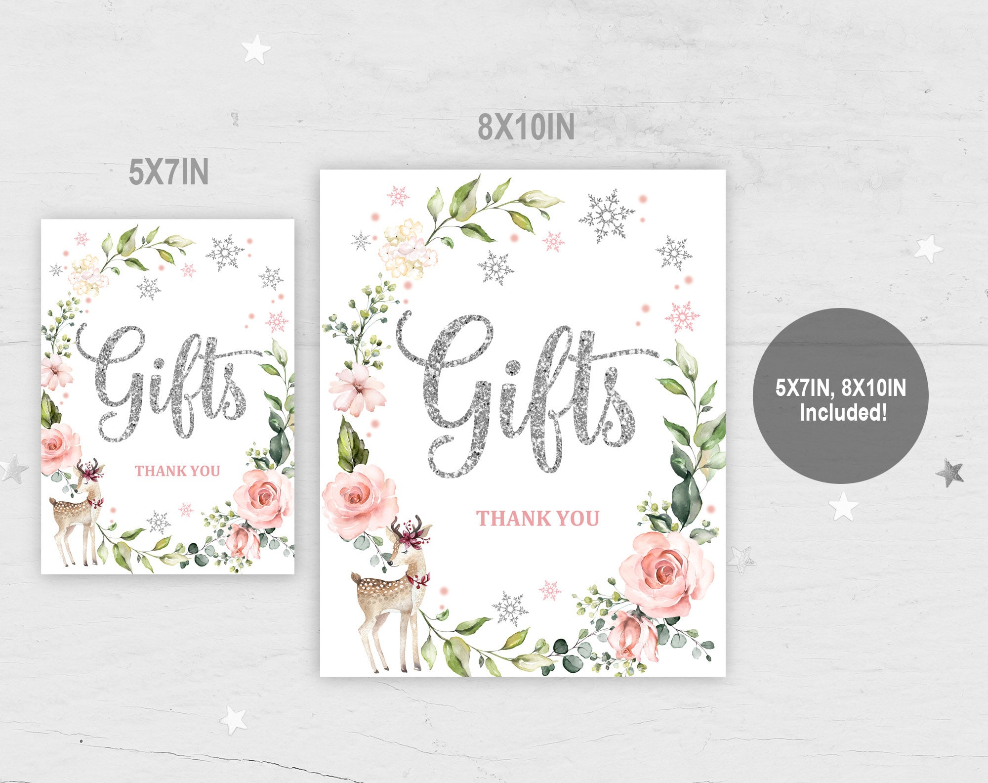 Winter Gift Sign Pink Floral Silver Snowflake Sign 5x7in - Etsy