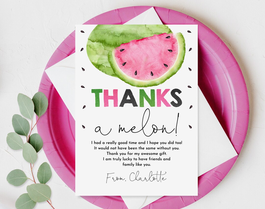 EDITABLE Watermelon Thank You Card One in a Melon Note Card Pink ...