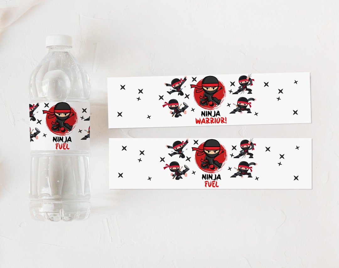 Ninja Water Bottle Labels Martial Arts Water Bottle Wrappers Ninja ...