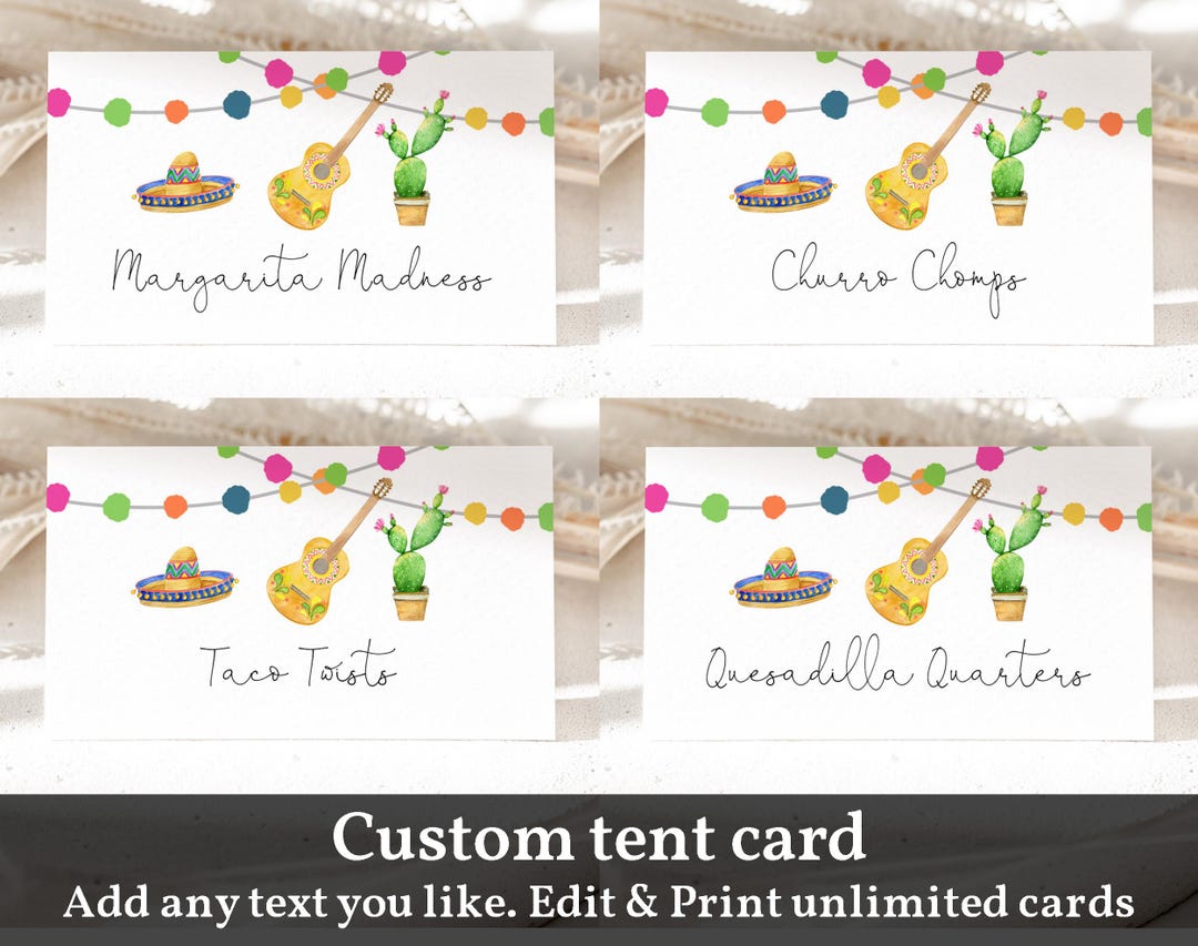 Editable Fiesta Food Labels Place Cards - Printable Mexican Party Decor ...