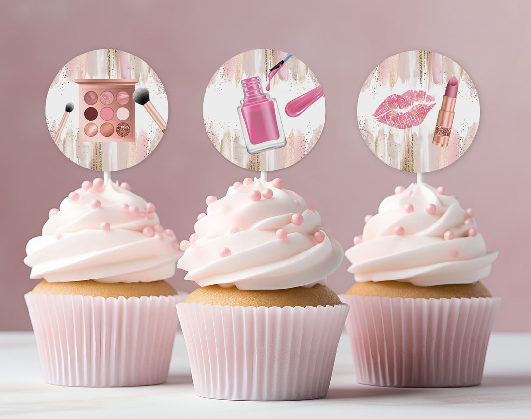 Spa Birthday Party Cupcake Toppers Makeup Party Cake Toppers Glam Party ...