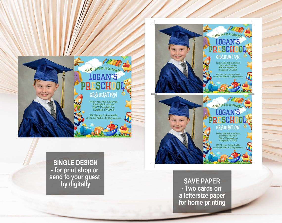Robot and Rocket Preschool Graduation Invitation - Digital Editable ...