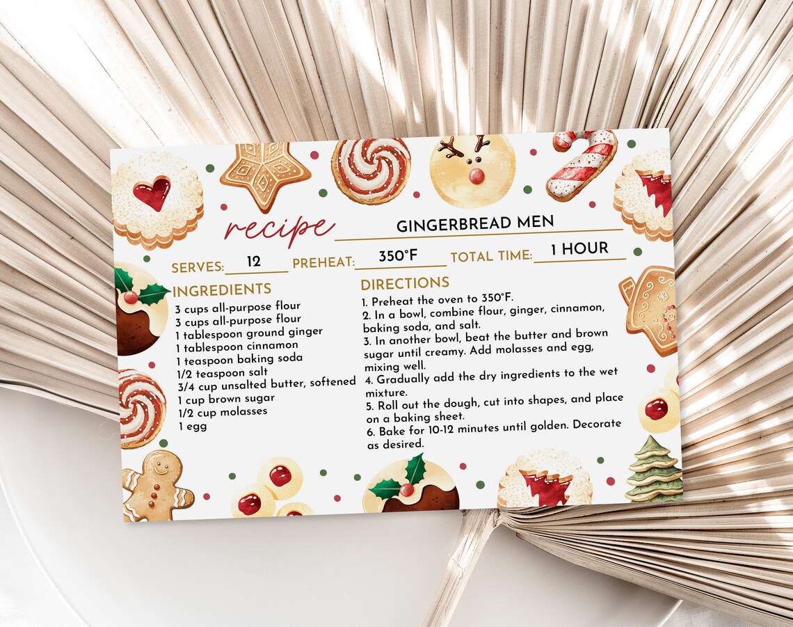 Cookie Recipe Card: Editable Holiday Design - Printable Template Chi45 ...