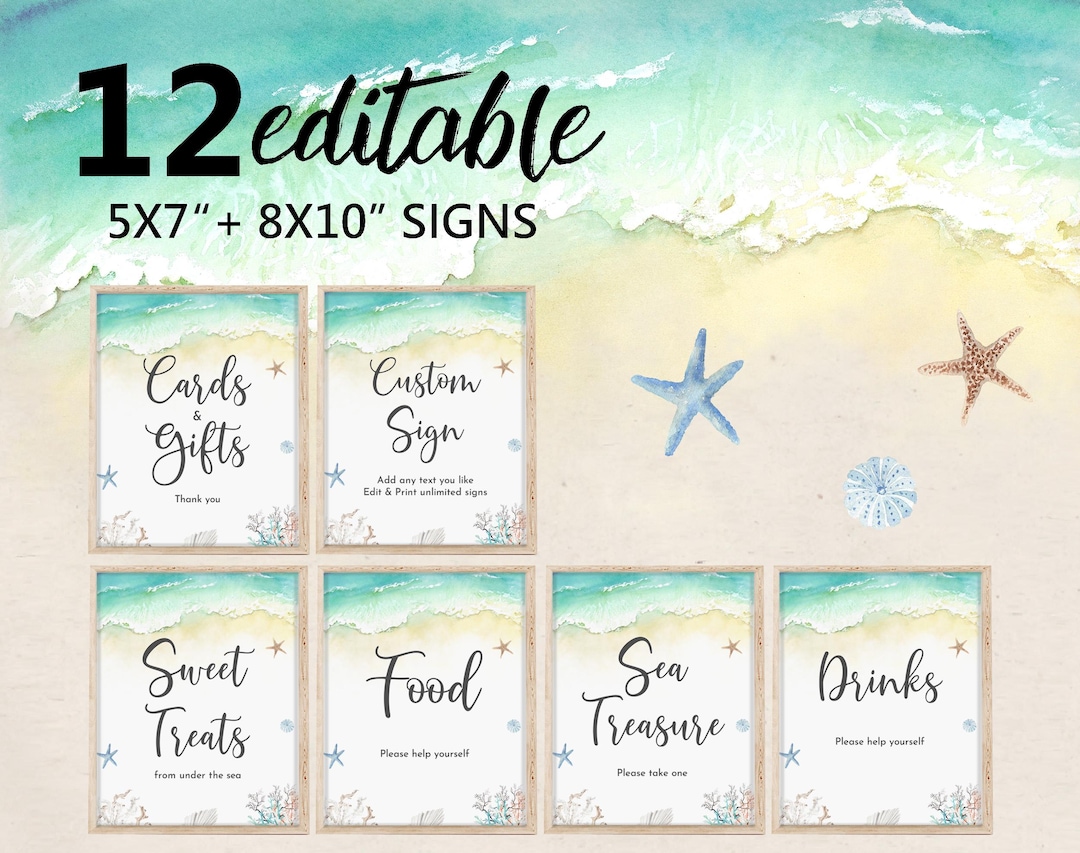 Beach Party Table Sign Set Printable Boho Beach Birthday Sign Editable ...