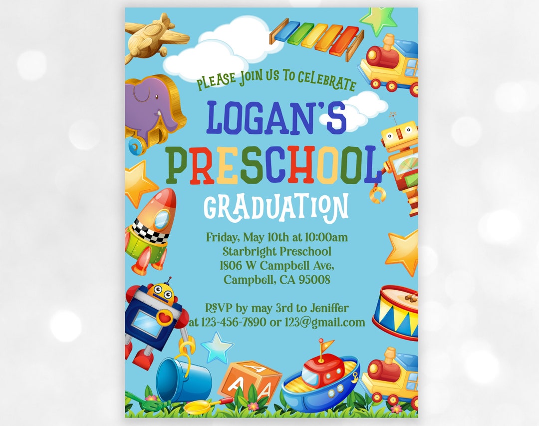 Preschool Graduation Invitation Cute Kids Graduation Party Invite Toy ...