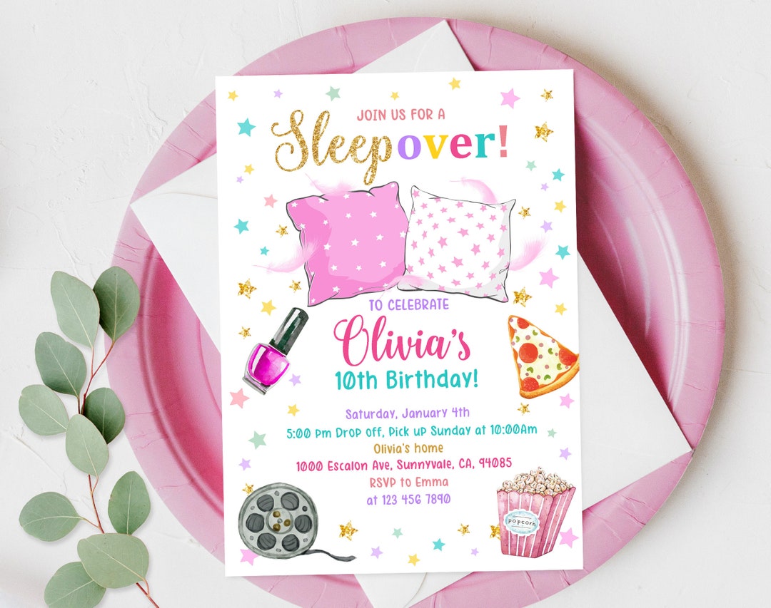 Sleepover Birthday Invitation Slumber Party Teen Invite Girl Pajama Party Glamping Movie Night