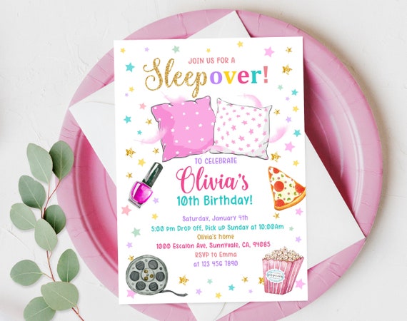 Sleepover Birthday Invitation Slumber Party Teen Invite