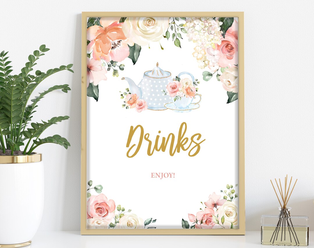 Tea Party Drinks Sign Download 100% EDITABLE Bab33, Bir122 - Etsy
