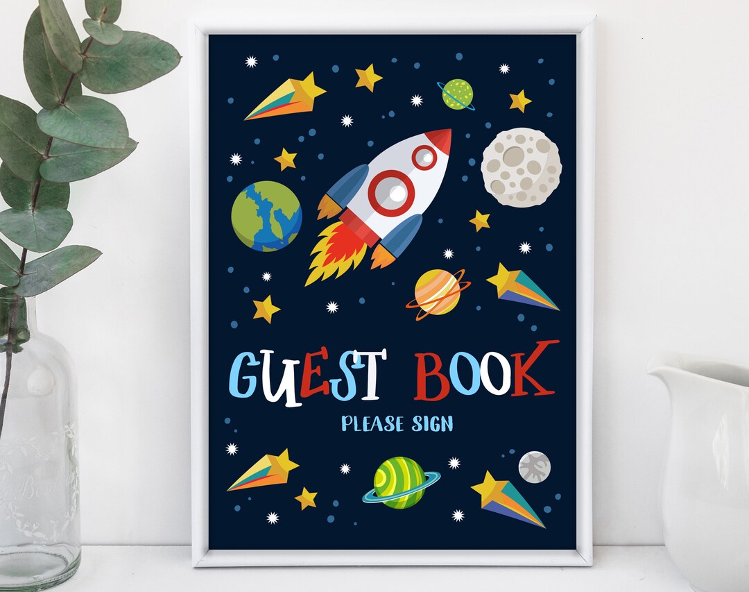 Guest Book Sign Outer Space Birthday Printable Table Sign Set Planets ...