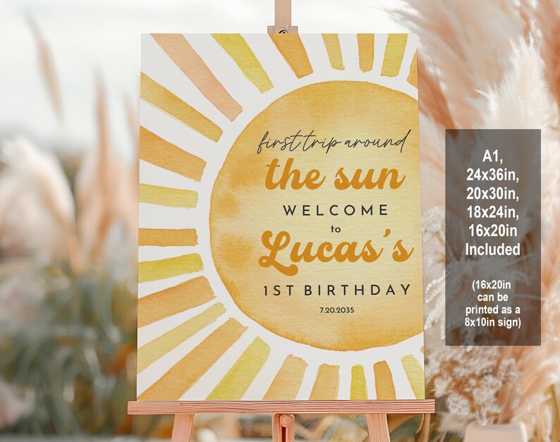 Welcome Birthday Sign: Boho Sun Design - Editable Canva Template - Etsy