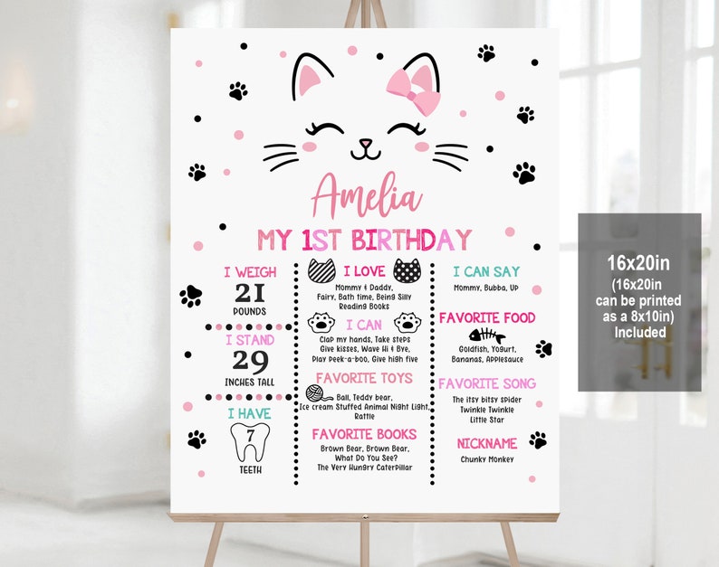 Cat Birthday Milestone Sign Kitty Cat Chalkboard Sign Girl 1st - Etsy