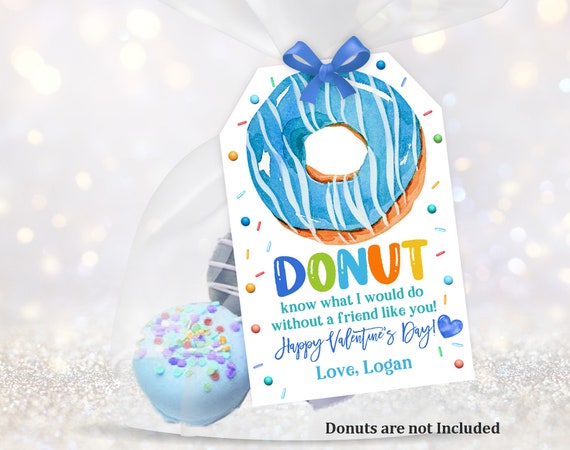 Donut Valentine Tag Classroom Valentine's Day Gift Label | Etsy