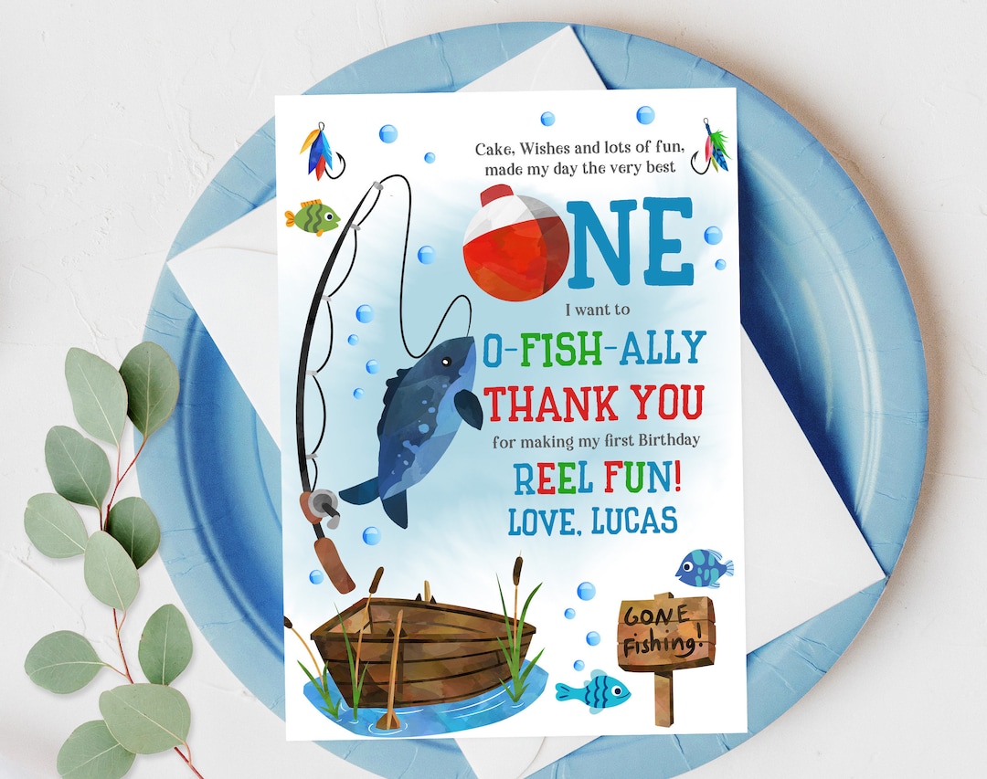 Fishing Birthday Thank You Card Fishing 1st Thank You Note the Big One ...