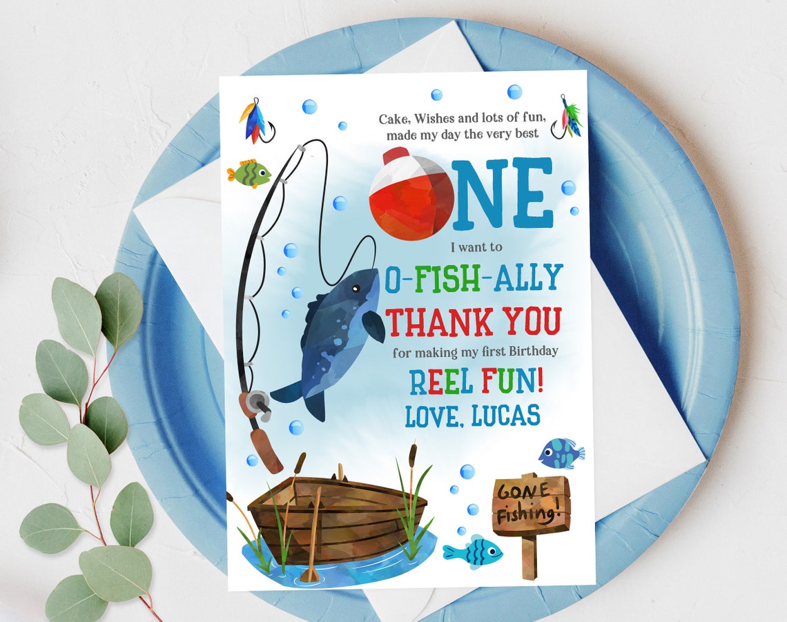Fishing Birthday Thank You Card Fishing 1st Thank You Note the - Etsy