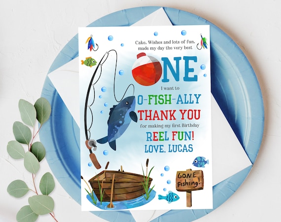 Fishing Birthday Thank You Card Fishing 1st Thank You Note the - Etsy