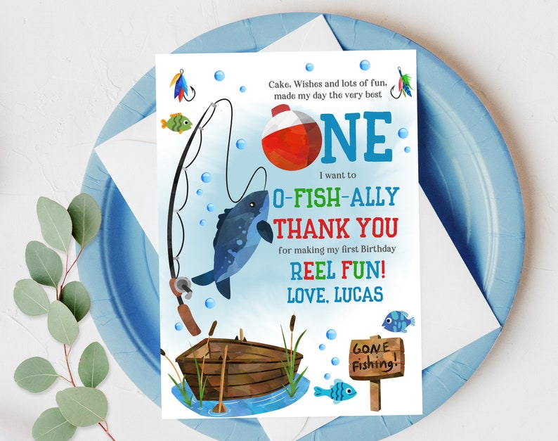 Fishing Birthday Thank You Card Fishing 1st Thank You Note the - Etsy