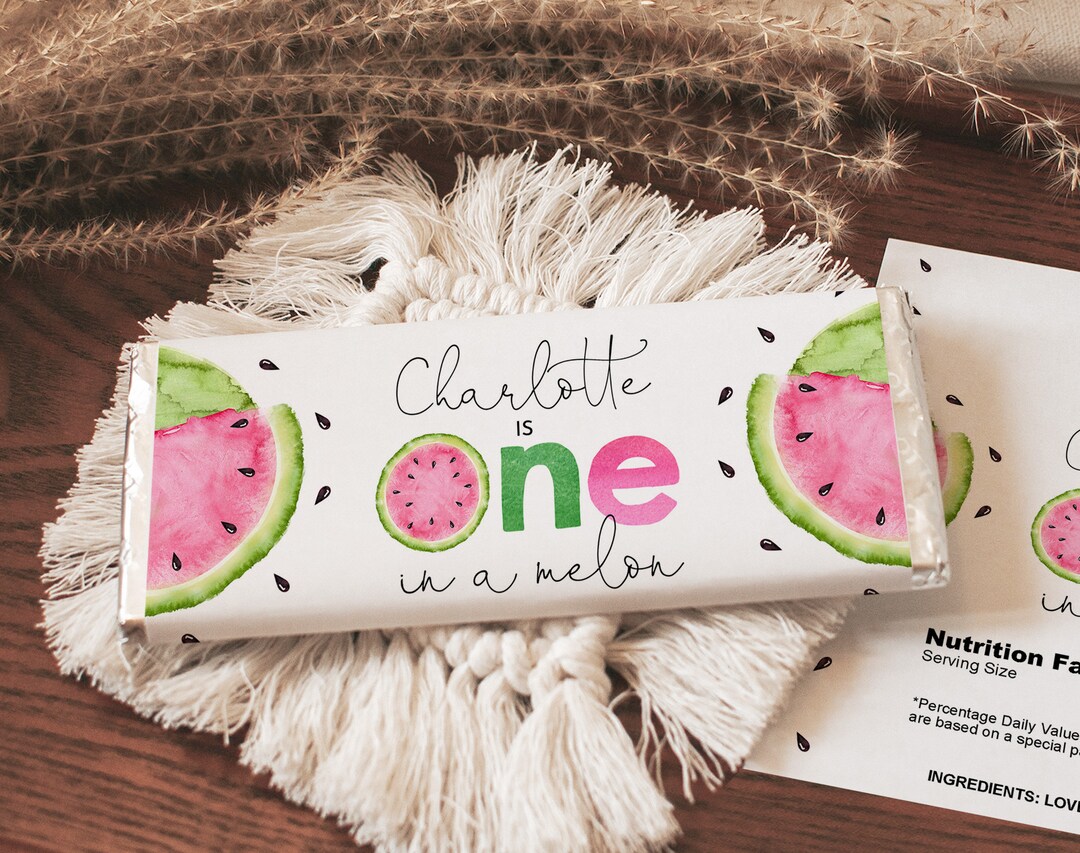 EDITABLE Watermelon Candy Bar Wrapper Chocolate Wrappers One in a Melon ...