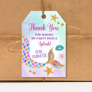 Mermaid Birthday Favor Tag Mermaid Gift Tag EDITABLE, Download Bir9 - Etsy