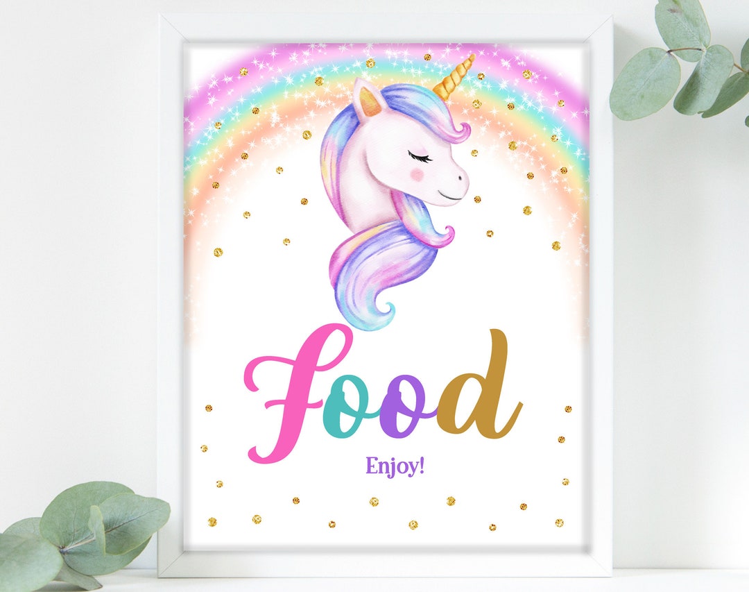 Rainbow Unicorn Food Sign - Glitter Birthday Party Printable Decor ...