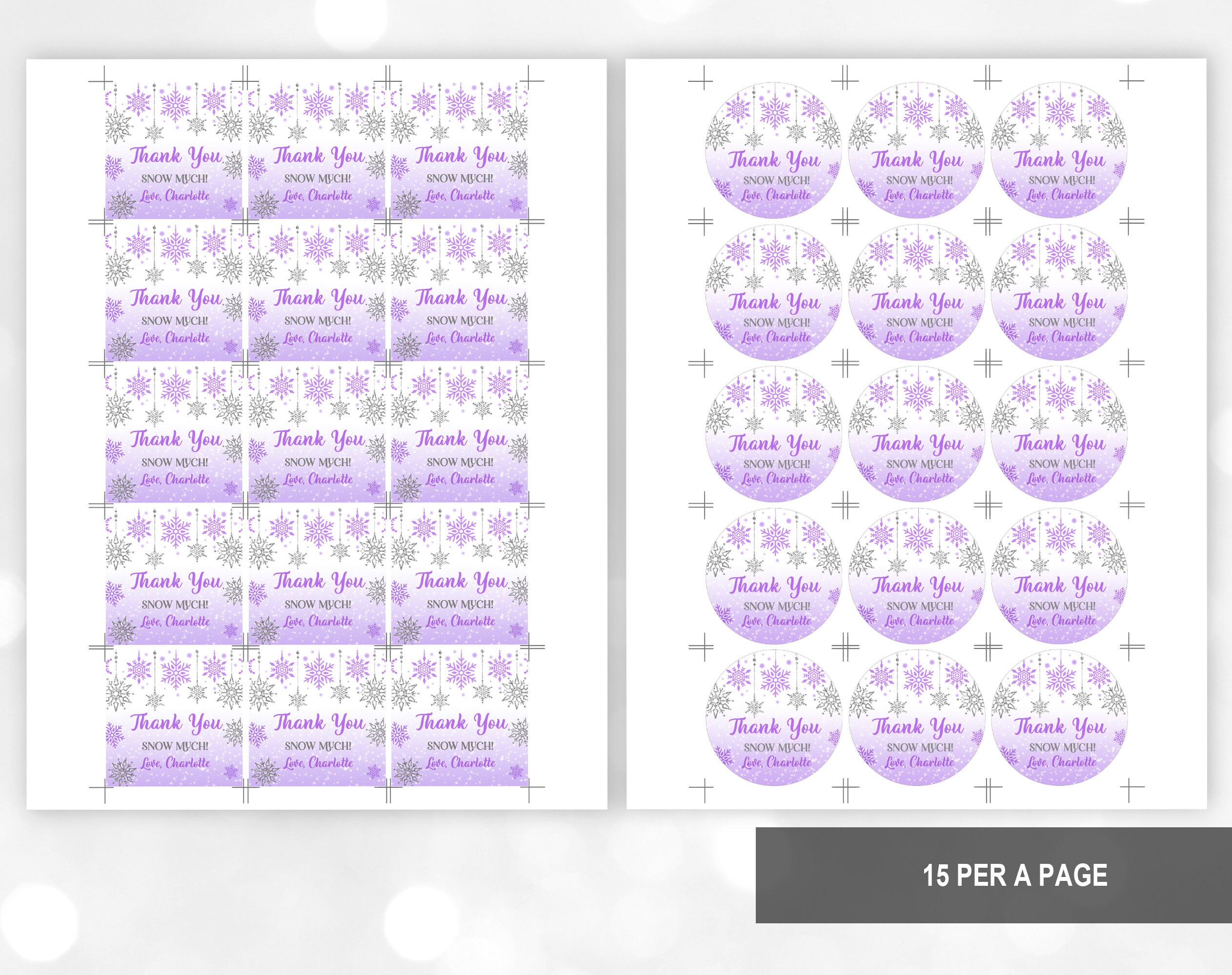 Purple Snowflake Birthday Round Square Tag Favor Tag Sticker/ | Etsy