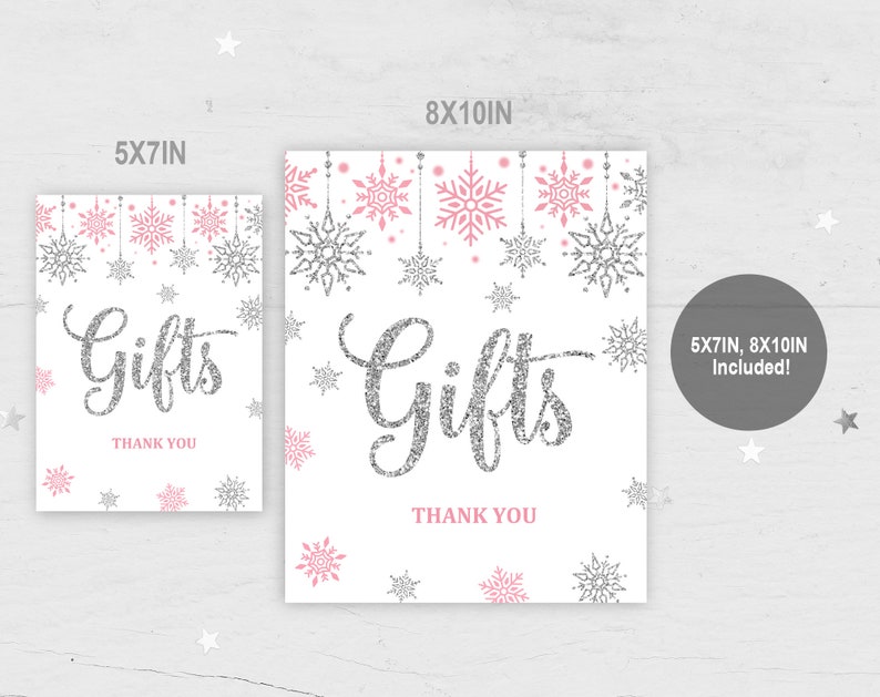 Winter Gift Sign Pink Silver Snowflake Sign 5x7in 8x10in - Etsy