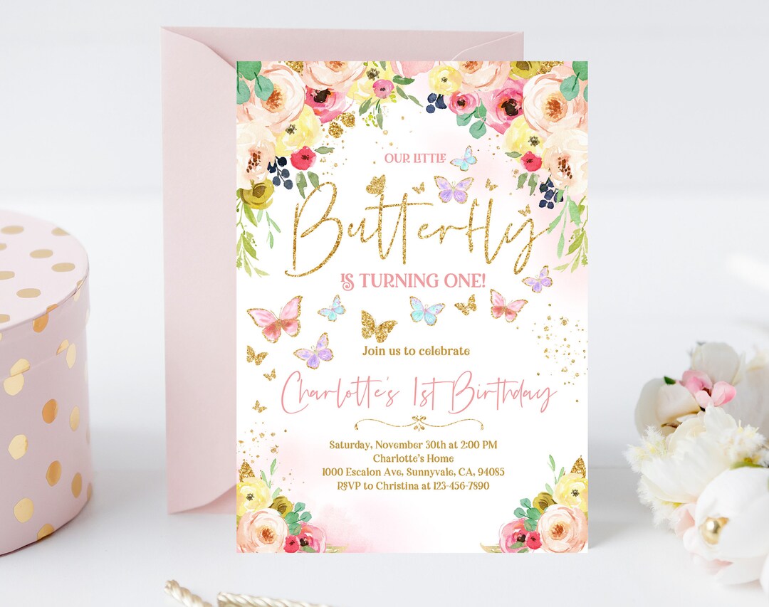 Butterfly Birthday Invitation Butterfly Invite Whimsical Floral ...