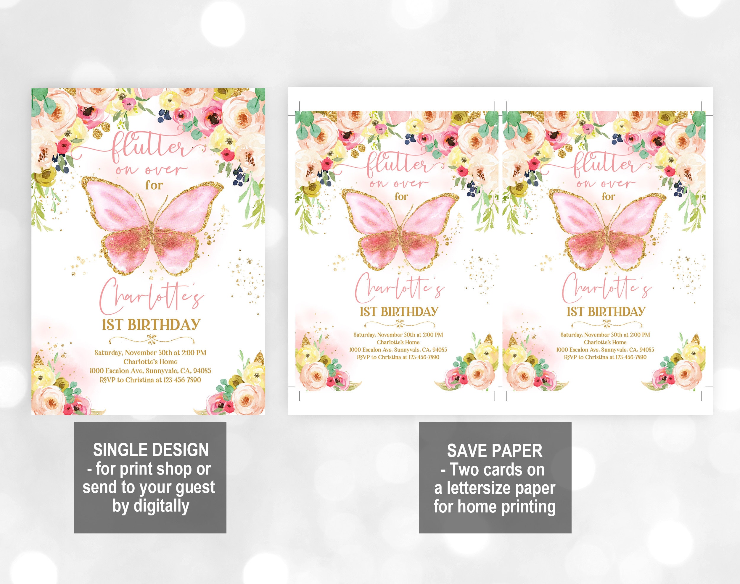 Butterfly Birthday Invitation Butterfly Invite Whimsical - Etsy
