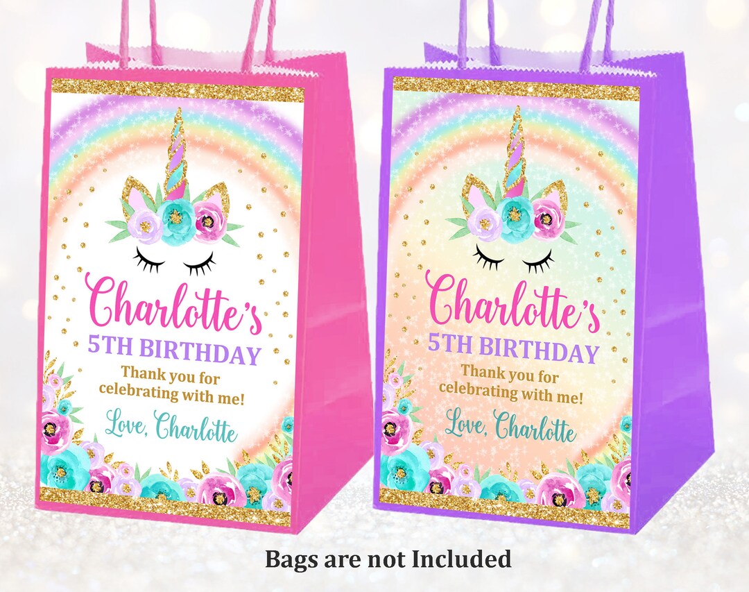 Unicorn Gift Bag Small Label Rainbow Unicorn Magical Birthday Party ...