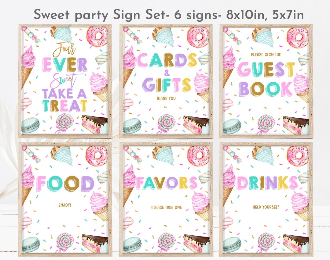 Sweet Birthday Party Sign Set Dessert Party Table Sign Pack Bundle ...