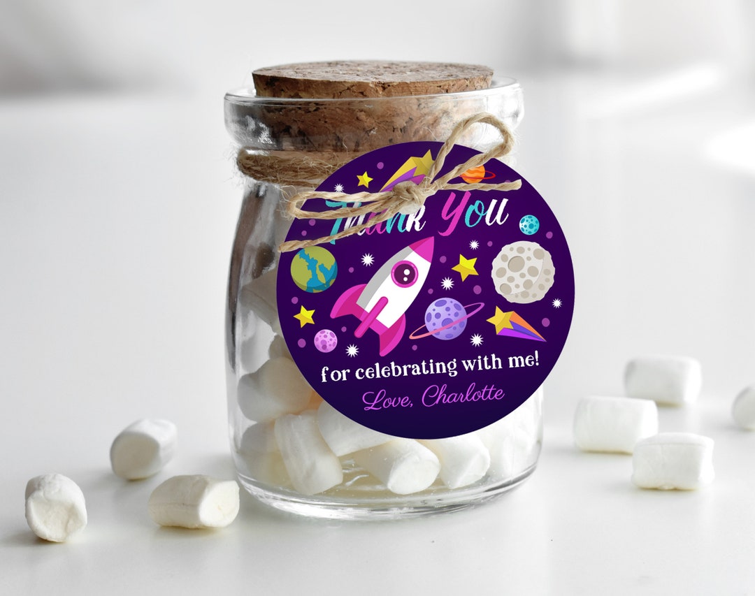 Outer Space Favor Sticker Favor Tag Astronaut Party Label Round Square ...