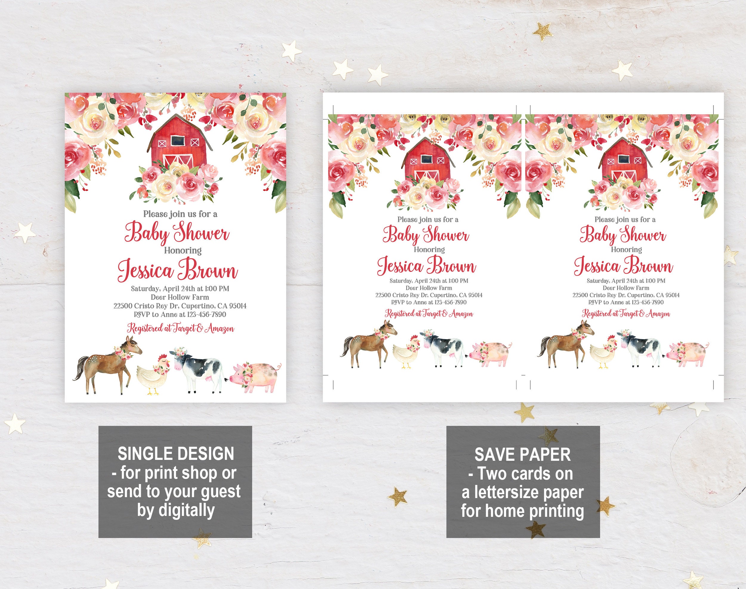 Farm Baby Shower Invitation Set/ Girl Baby Shower Set/ - Etsy