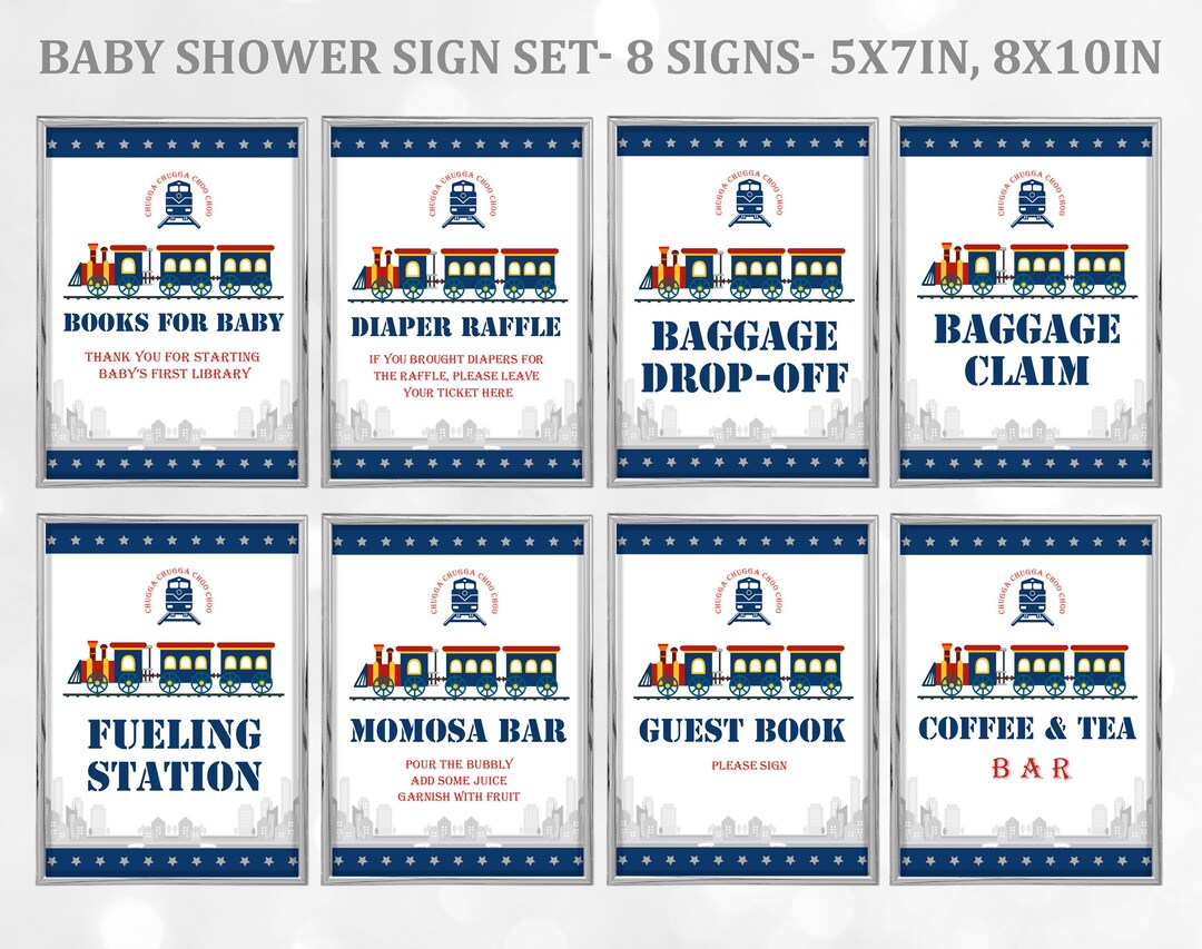 Train Baby Shower Sign Set 5x7in, 8x10in Included EDITABLE Download ...