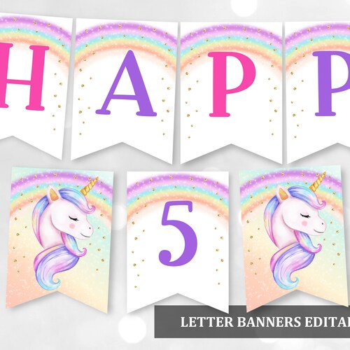 Rainbow Unicorn Birthday Banner Printable/ EDITABLE/ INSTANT - Etsy