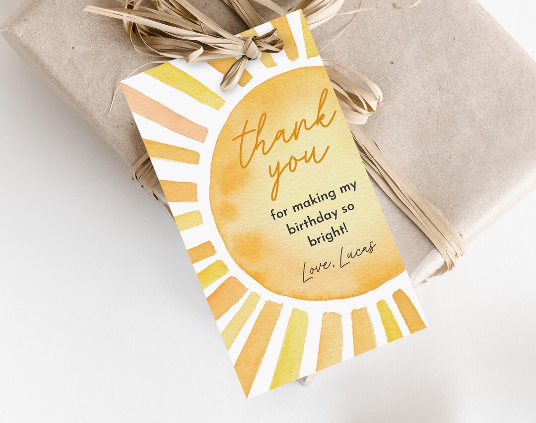Sun Birthday Favor Tags Template Editable Sunshine Gift Labels First ...