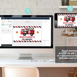 Firetruck Party Favor Label: Editable Gable Box Stickers (printable ...