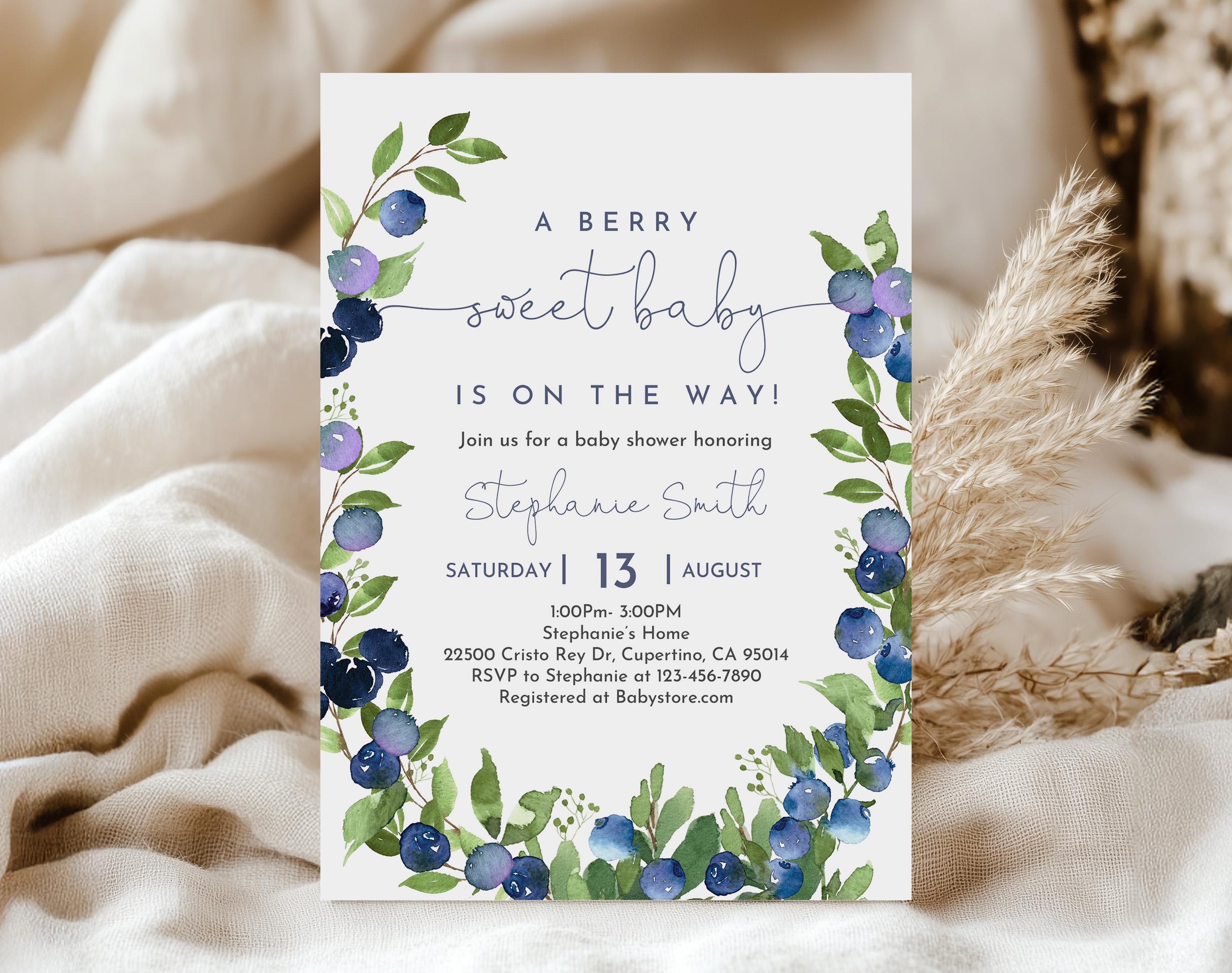 Blueberry Baby Shower Invitation - Berry Sweet Theme, Editable Bab288 ...