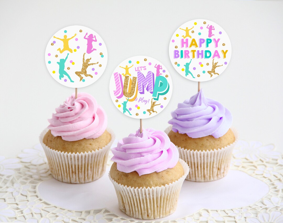 Jump Cupcake Toppers: Trampoline Birthday Party Tags (printable ...
