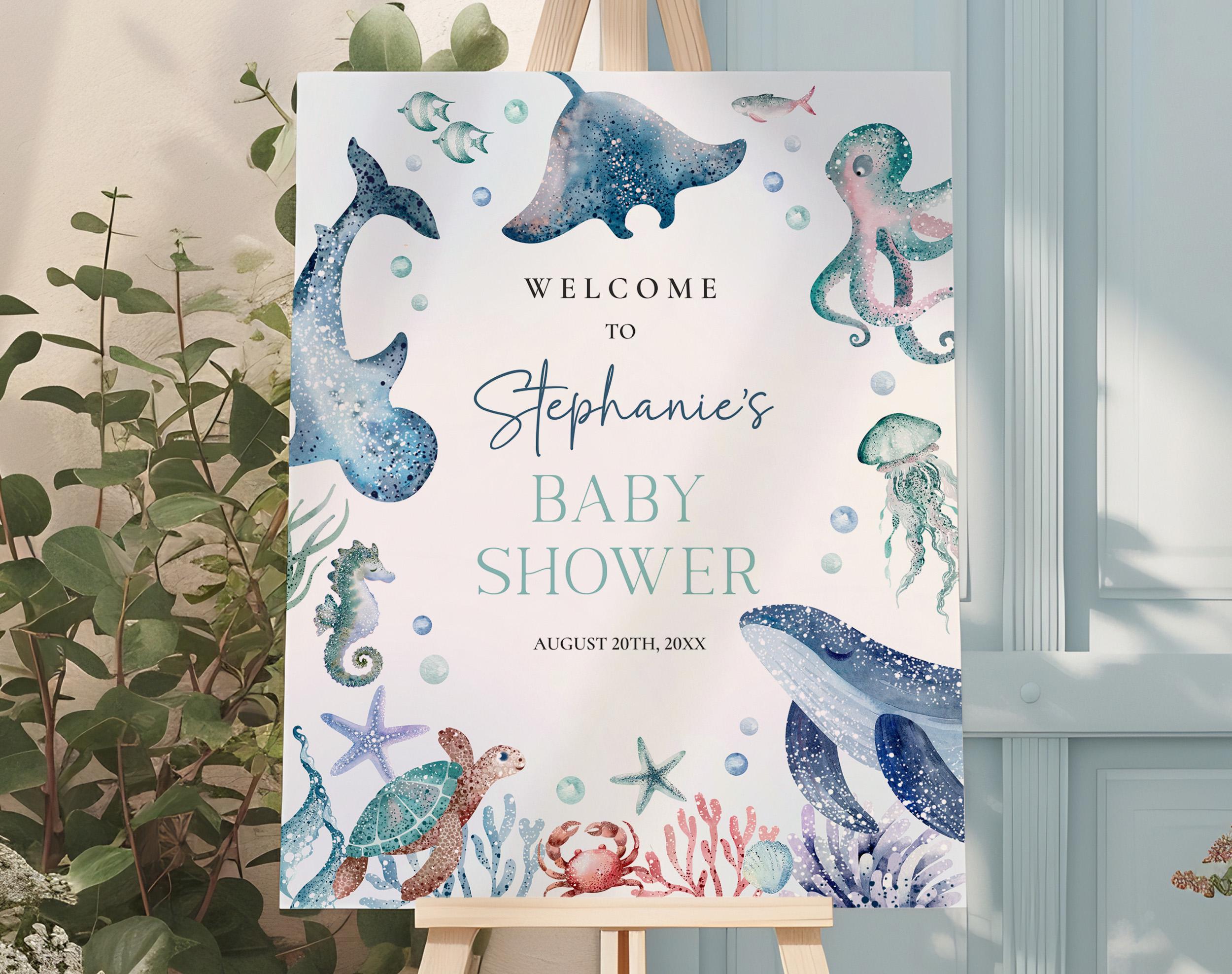 Nautical Baby Shower Welcome Sign, Ocean Theme (editable Printable ...