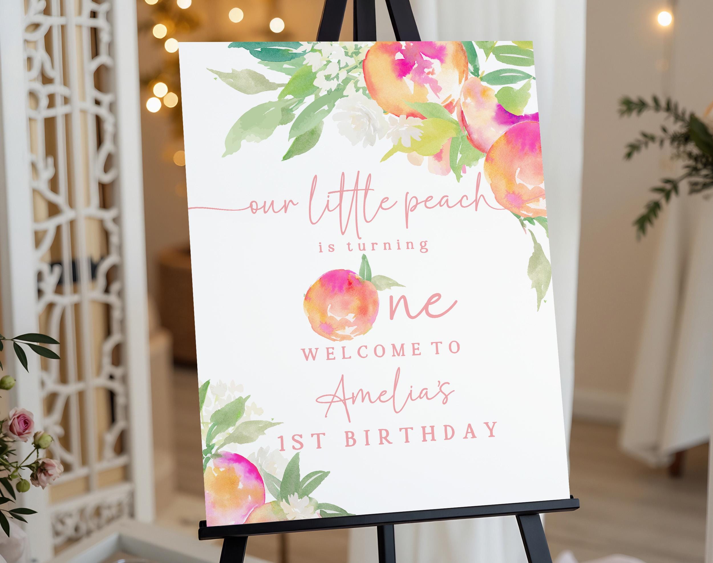 Peach Party Welcome Sign Template, Editable Printable (birthday Decor ...