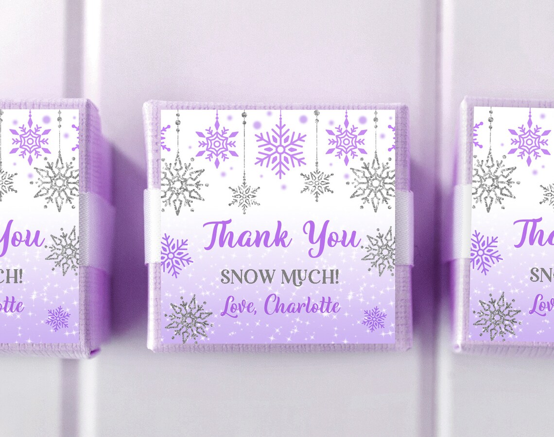 Purple Snowflake Birthday Round Square Tag Favor Tag Sticker/ | Etsy