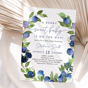 Blueberry Baby Shower Invitation A Berry Sweet Baby is on the Way ...