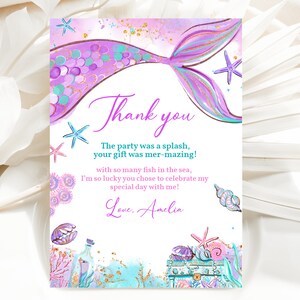 Mermaid Thank You Card Sea Thank You Note Purple Gold Teal Thank You ...